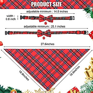 4 Pieces Christmas Dog Bandanas and Collars Set Xmas Christmas Classic Plaid Dog Neck Tie Triangle Bib Scarf Kerchief Adjustable PET Bow Tie with Safety Bell PET Costume for Cat Dog (L, Classic Style)