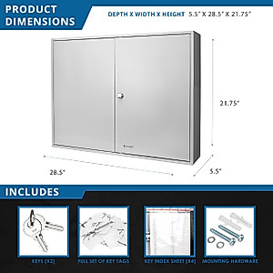 Barska Key Lock Key Cabinet Lock Box with Numbered Hooks and Tags - 480 Position - White Tags