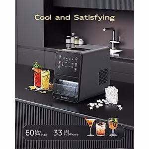 ecozy Nugget Ice Maker Countertop, Intuitive Ergonomic EcoScreen with One-Touch Timer, 33Lbs/24H Pebble Ice Maker Machine, Pull-Out Ice Basket with 3Lbs Storage, Self-Cleaning for Drinks & Cocktails