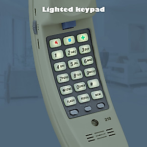 AT&T TRIMLINE 210 Corded Home Phone, No AC Power Required, Improved Easy-Wall-Mount, Lighted Big Button Keypad, 13 SpeedDial Keys, Last Number Redial, Mute, Flash, Volume Control, Beige