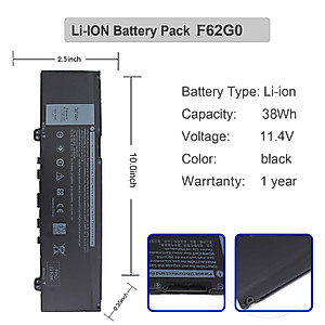 Angwel F62G0 Laptop Battery Compatible for Dell Inspiron 13 5370 7370 7373 7380 7386 P83G P83G001 P83G002 Vostro 13 5370 D1525S D1505G R1605S D2505G Series RPJC3 39DY5 F62GO [11.4V 38Wh]