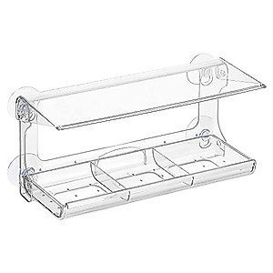 D.F. Omer Window Bird Feeder with 3 Section Tray and Roof Cover, Weatherproof Outdoor Suction Cup Hanger Acrylic Plastic Bird Feeder , Clear