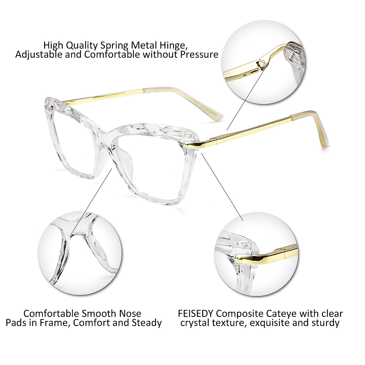 FEISEDY Cat Eye Glasses Frame Clear Lenses Eyewear Women B2440
