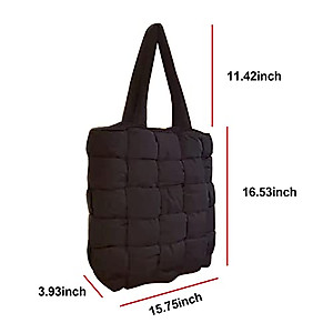 NAARIIAN Women's Large puffer tote bag, Quilted Puffer Tote Bag Soft Padded Down shoulder Handbag Totes Puffer Shoulder Bag Pillow Shopper Bag(BLACK)