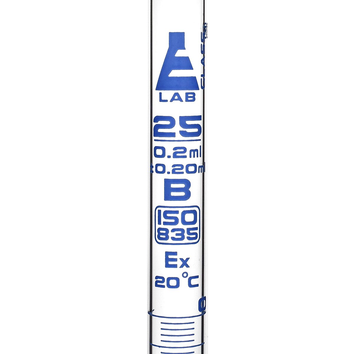 EISCO Serological Pipette, 25ml - Class B, Tolerance ±0.200ml - Blue Graduations - Color Code, White - Calibrated for Delivery to Jet - Borosilicate Glass