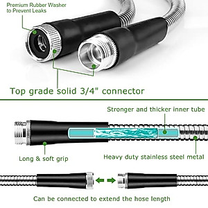 Metal Garden Hose 50ft, Stainless Steel Water Hose with 10 Function Sprayer Nozzle & Adjustable Nozzle, Rust Proof Kink Free & Tangle Free Flexible Water Pipe for Watering & Washing