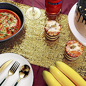 Tablecloth and Sequin Table Runner Set Polka Dots Confetti Table Cover Dining Plastic Table Cloths Glitter Decorations for Birthday Wedding Anniversary Party Supplies (Maroon, Gold, 2 Pcs)