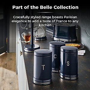 Tower T826171MNB Belle Set of 3 Canisters, Tea/Coffee/Sugar Storage, Midnight Blue