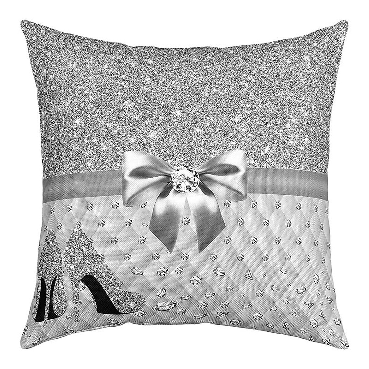 Glitter Diamond Reversible Throw Pillow Covers Pastel Grey Square Cushion Covers Set of 1 for Kids High Heels Pillow Covers Home Decor Dreamy 18 x 18-Inch