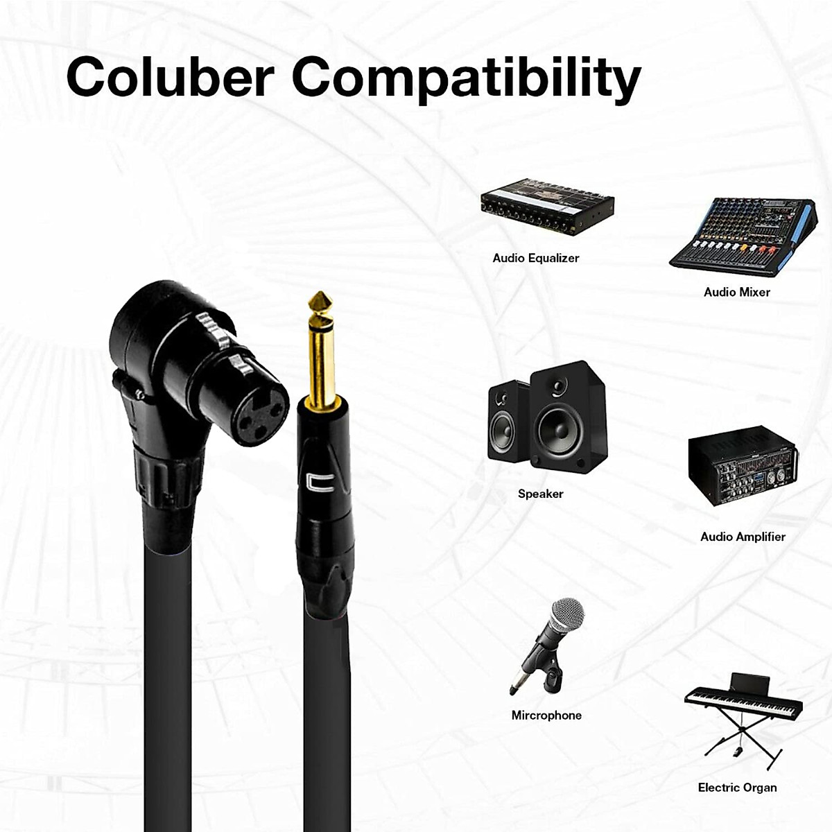 COLUBER CABLE Right Angle XLR Female to 1/4" TS Male - 50 Feet - Purple - Pro 3-Pin Microphone Connector for Powered Speakers, Audio Interface or Mixer for Live Performance & Recording