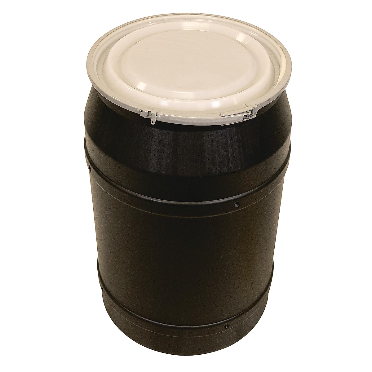 Eagle 55 Gallon Plastic Drum with Lid, Metal Lever-Lock, 36.4"x22.5", Open Head Lab Pack Drum Made of Durable, Lightweight HDPE, Withstands Weather and Chemicals, Made in USA, Black, 1656MBLK