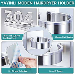 YAYINLI Hair Dryer Holder Wall Mounted, Hair Tool Organizer and Storage, Blow Dryer Holder Wall, Adhesive Hair Dryer Holder, SUS304 Stainless Steel Hairdryer Holder for Bathroom Salon Barber Shops