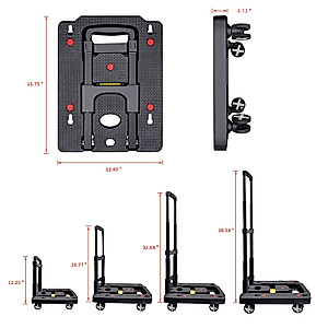 Dolly Cart Moving Folding Portable Luggages Hand Foldable Truck Lightweight Carts with 4 Rotate Wheels Cart with Adjustable Handle Travel Shopping Airport Office Travel Use Black