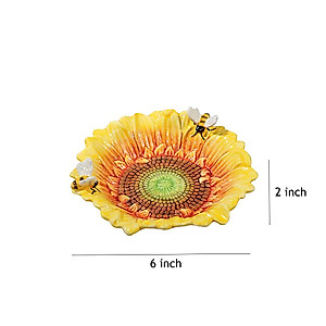Sizikato 6-Inch Porcelain Ashtray, Lovely Sunflowers and Bees.