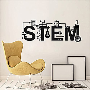 Home Interior Sticker STEM Technology Wall Art Sticker for Classroom Laboratory,Science Math Education Wall Decal School Bedroom Wall Mural TM-70 (Black)
