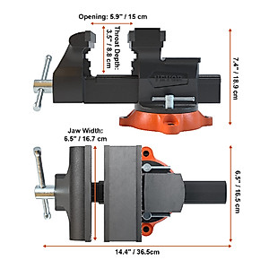 VEVOR Bench Vise, 6.5" Jaw Width 6.5" Forward &9.3" Reverse Opening, 360-Degree Swivel Locking Base Multipurpose Workbench w/Anvil, Heavy Duty Ductile Iron w/Bolts & Nuts, for Drilling, Pipe Cutting