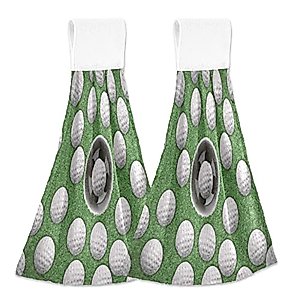 Sport Ball Golf Theme Hanging Kitchen Towels 2 Pack Dish Cloth Tie Towel, Absorbent Soft Hand Towels with Hanging Loop for Bathroom Farmhouse Bar Tabletop Home Decor