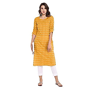 Janasya Indian Women's Yellow Pure Cotton Kurta(JNE3568-KR-A-XXL)