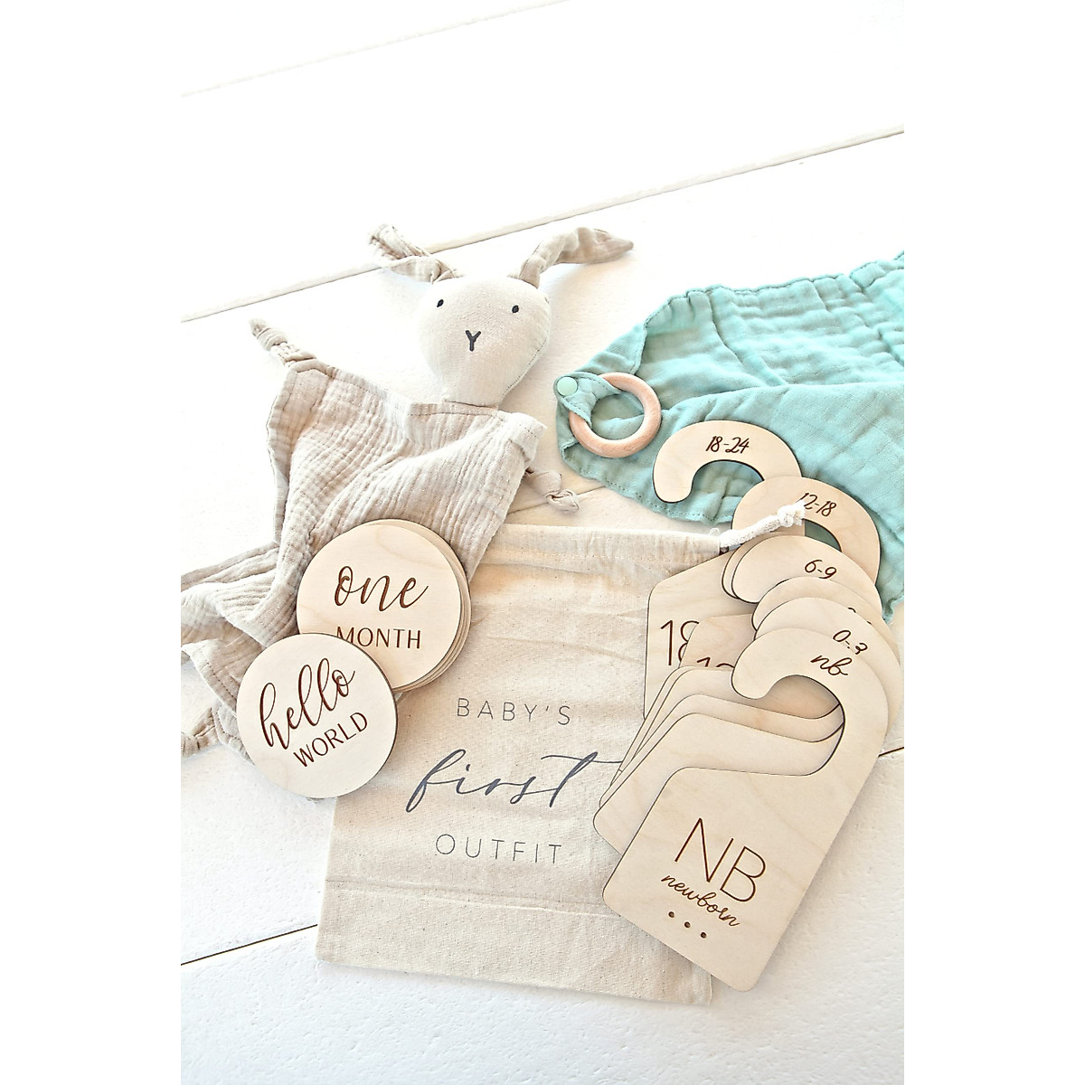 Baby Gift Box - Baby Gift Set Including Milestones Set, Baby Closet Dividers, Bunny, Teether+Blankie and Outfit Keepsake (Ultimate 5-Pack Gift Set)…