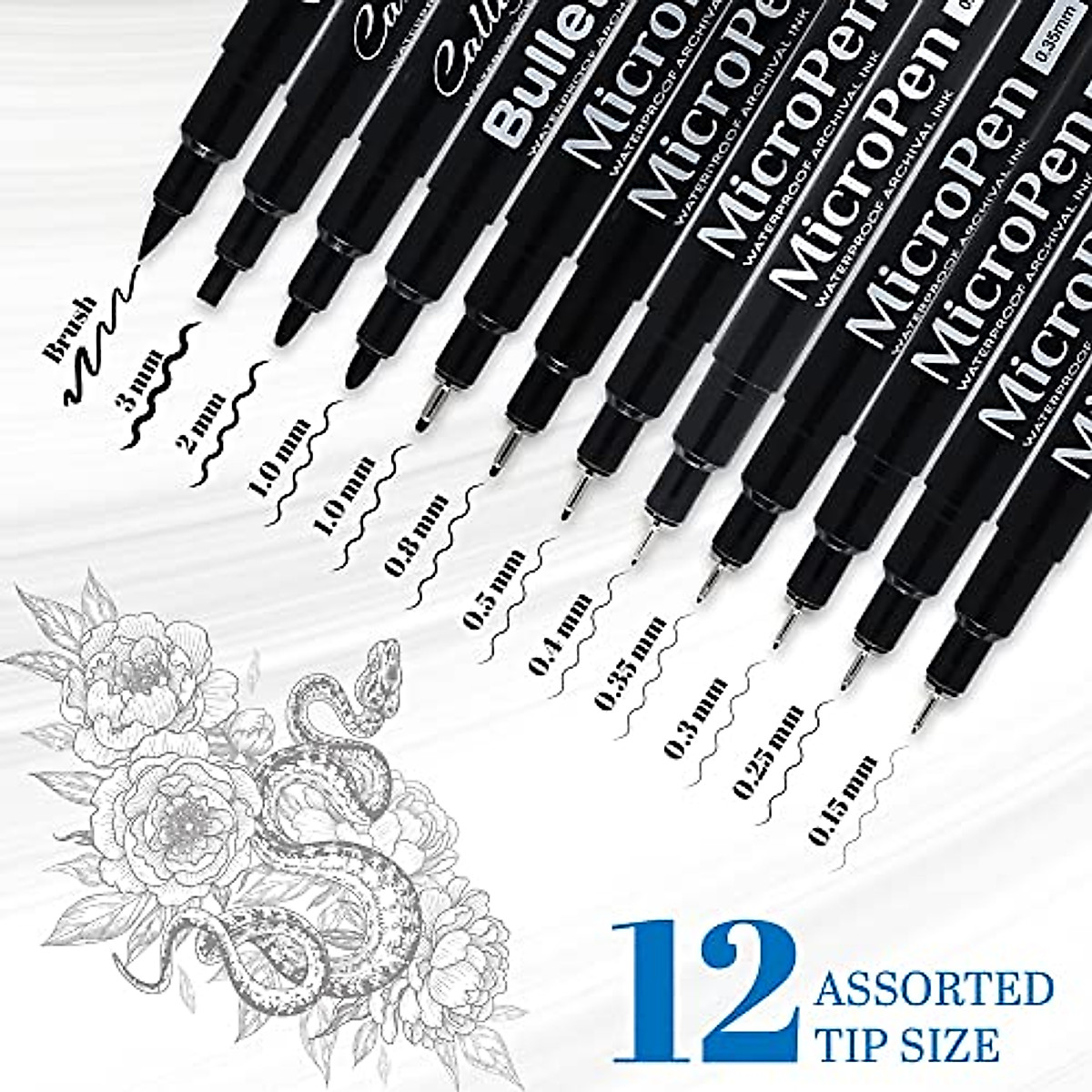 Vanli's 12 Pack Fine Tip Art Pens for Drawing. Waterproof Archival Fineliner Calligraphy Hand Lettering Pens. Microline Bible Journaling Pens, 12 Pack