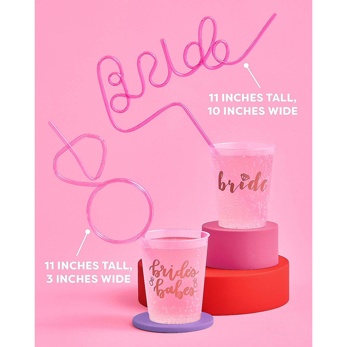 xo, Fetti Bachelorette Party XL Pink Bride + Diamond Ring Straw Set - 8 Pieces | Bridal Shower + Party Decorations | Bride to Be Gift