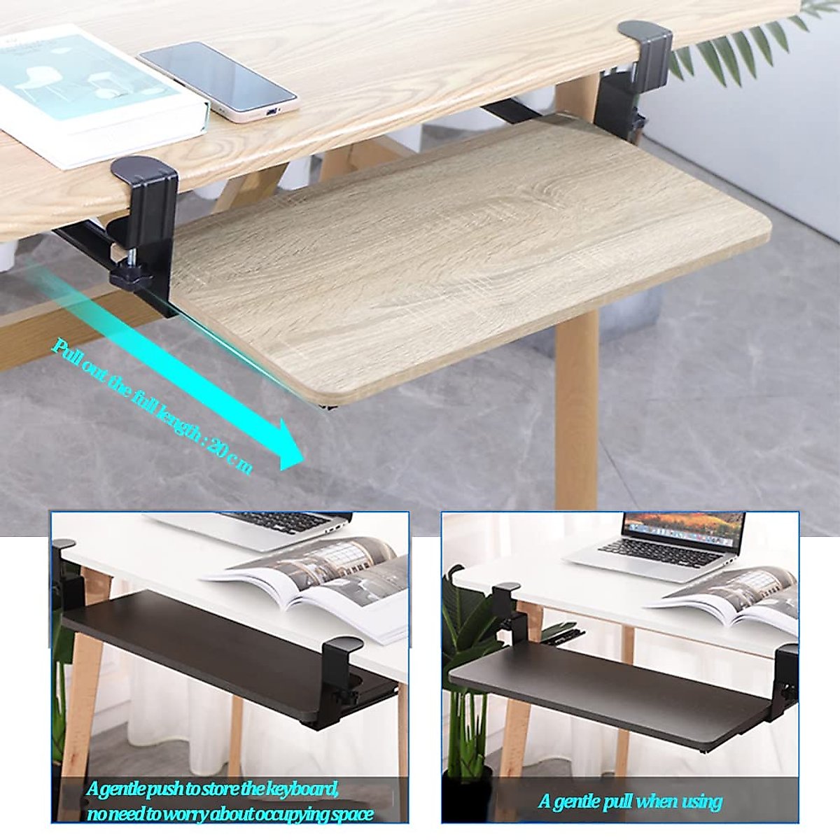 Niciksty Keyboard Tray Clamp Under Desk with Adjustable Clamp and 7.87IN Rail Set for DIY Custom Wooden Keyboard Trays (Tray Not Included), Under Desk Pull Out Slider Track with C-clamp Mount System