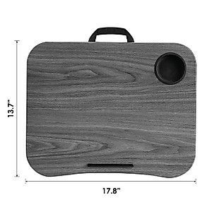 LAPGEAR Cup Holder Lap Desk with Device Ledge - Gray Woodgrain - Fits up to 14 Inch Laptops - Style No. 46325