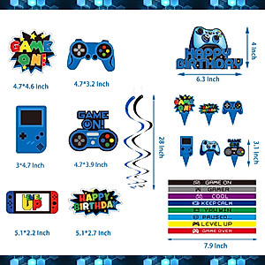 Mpanwen Blue Gamer Birthday Party Decoration - 218Pcs Video Game Gaming Party Supplies For Boys Birthday Party - Backdrop, Table Cover, Cupcakes Wrappers, Stickers, Bracelets Serves 10 Guests