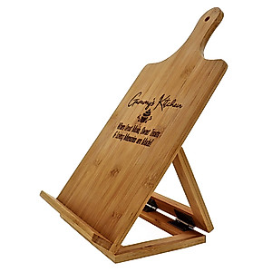 Gammy’s Recipe Cookbook Holder Stand Gift - Custom Engraved Bamboo Cutting Board Foldable Chef Easel Metal Hinges Kickstand iPad Tablet Compatible Christmas Birthday Kitchen Decor Design (7.25x13.5)