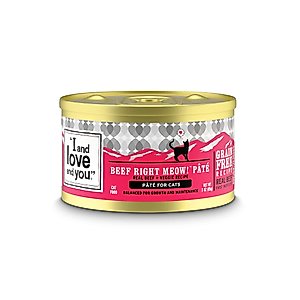 I and love and you Wet Cat Food - Beef Right Meow Pâté - Beef Recipe, Grain Free, Filler Free, 3oz Pack of 24 Cans