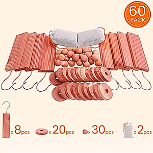 Homode Cedar Blocks for Clothes Storage, Set of 60, Cedar Chips for Closets and Drawers, Aromatic Cedar Wood Balls and Cedar Sachets, Cedar Closet Freshener