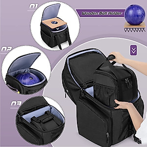 DSLEAF Bowling Backpack and Separate Ball Bag Combo, Bowling Ball Bag with Wooden Ball Holder and Shoe Compartment Hold A Pair of Shoes US Mens 16 and Multi-Pockets for Accessories (Patent Design)