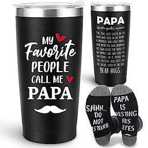 Papa Tumbler Cup Gifts for Grandpa Papa Fathers Day Birthday Gifts from Grandkids, Granddad Grandfather Grandparents Gift from Granddaughter, Best Grandpa Ever Gift, 20oz Black Cup and Socks Set