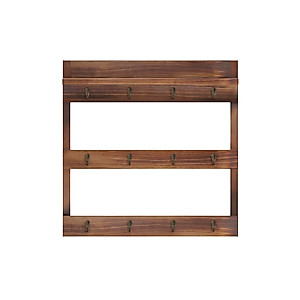 EMMA + OLIVER Maxwell Wall Mounted Wooden Mug Rack - Rustic Brown Finish - 12 Metal Mug Hooks - Inlaid Hanging Hardware - Includes Screws and Wall Anchors