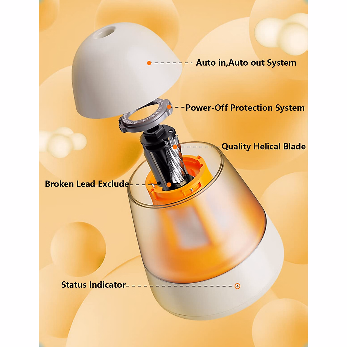 Skynow Rechargeable Pencil Sharpener,Fully Automatic Electric Sharpener for Kids,Teachers,Students,Engineers;Fast Sharpening Dont Need Holding Pencils,Ideal for Short Pencil Save Pencils.
