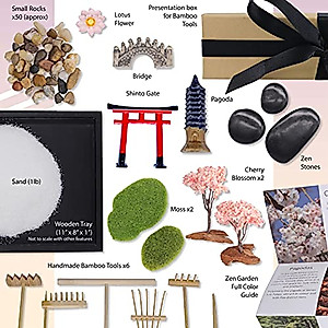 Island Falls Home Zen Garden Kit 11x8in Beautiful Premium Japanese Mini Rock Garden Gift Set. Home, Office Desk Accessories. Zen Sand Garden, 6 Tools, 15 Features. Desktop Meditation Room Decor Tray