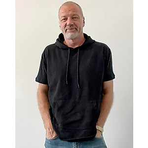 Dubinik®Short Sleeve Hoodie Lightweight Soft Cotton Moisture Wicking Kangaroo Pocket Short Sleeve Hoodie For Men Black