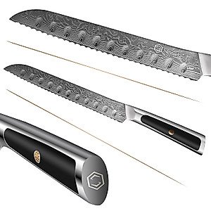 Sunnecko Bread Knife 8 inch, Serrated Bread Knife for Homemade Bread with 67-layers VG10 Damascus Steel Blade, Japanese Bread Knife with Solid Handle Best Bread Cutting Knife Bread Knives Cake Knife