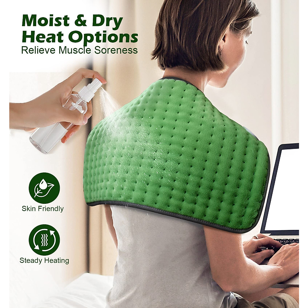 VALGELUIK Heating pad for Back Pain Relief, Heating Pads for Neck, Shoulder, Fathers Mothers Day Gifts for Women, Men, Dad, Mom, Auto-Off,Machine Washable, Moist Dry Heat Options, Extra Large 12"x24"