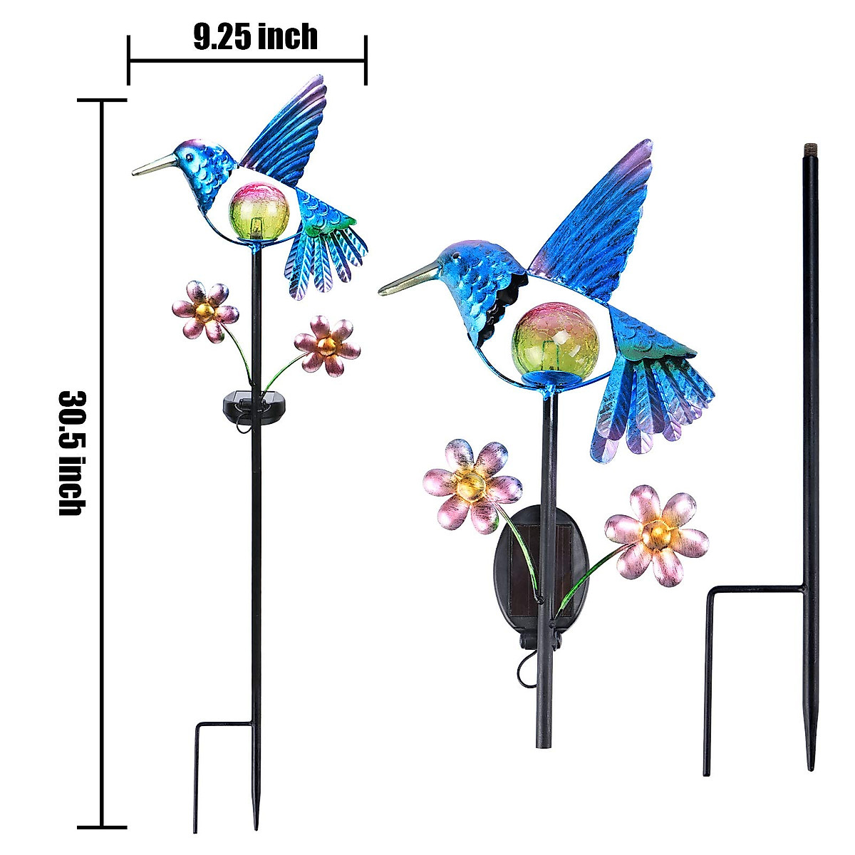 Outdoor Solar Stake Lights Hummingbird Waterproof LED Crackle Glass Globe Stake Metal Light Garden Decorative Lights for Walkway Pathway Lawn Patio