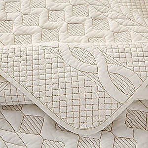 vctops Geometric Embroidery Cotton Couch Sofa Cover Farmhouse Sectional Couch Covers Sofa Slipcover for Dogs Cats Pet Love Seat Recliner Leather L Shaped, Armrest Backrest Cover (Cream,28"x82")