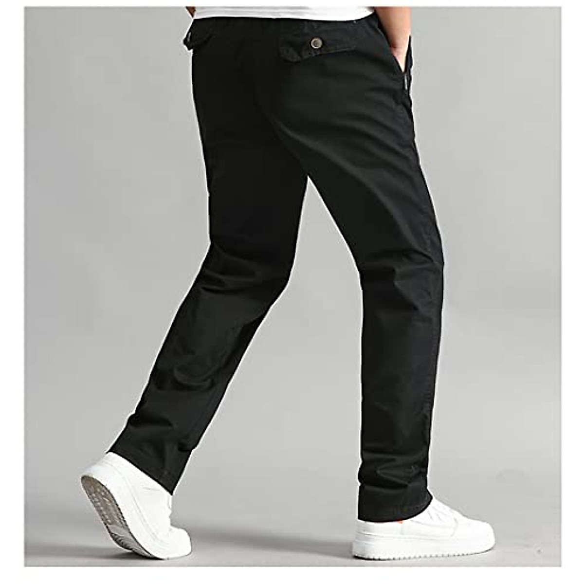 WZIKAI Mens Cargo Pants,Elastic Waist Sweatpants for Men Casual Long Trousers Light Jogger Pants Black XL