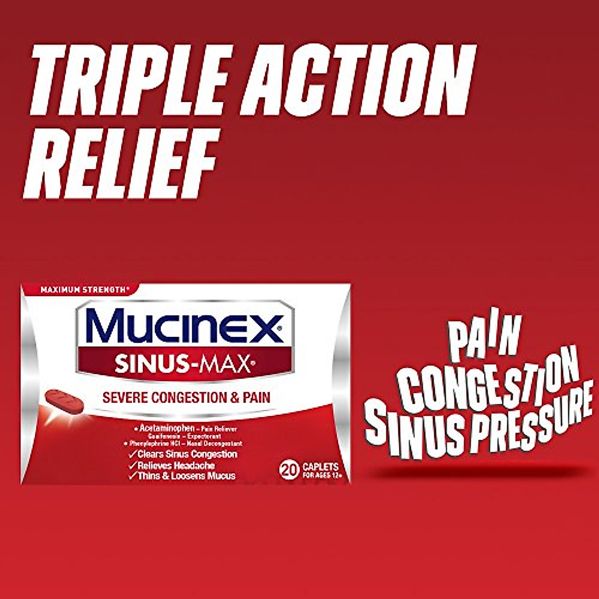 Mucinex Sinus Max Severe Congestion & Pain, 8 Count (Pack Of 24)