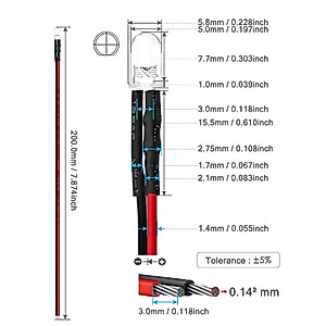 CHANZON 20 pcs Pre-Wired 5mm Red LED Diode Lights (Clear Round Transparent Lens DC 12V) with 680 ohms 1/4W Resistor and 24awg Wire Indicator Light Emitting Diodes Lighting Bulb 5mmled