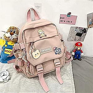 Fashion Girl School Bag Kawaii Backpack Waterproof Nylon with Kawaii Pendant Backpack Portable (Color : Pink)
