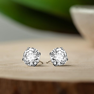 Jewelili 10K White Gold 5MM White Round Cubic Zirconia Stud Earrings for Women | Classic Jewelry with Gift Box | Timeless Fashion Jewelry Gift for Her | Dainty Earrings
