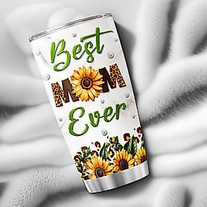 Mothers Sunflower Handle Tumblers Coffee For Funny Women Mother Mama Day Cups Insulated, Best Mom Ever, Tumbler 20 Oz With Lid And Straw, Best Mom Ever Gifts