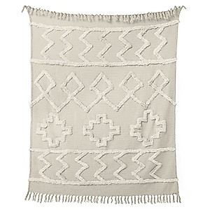 Americanflat 100% Cotton Throw Blanket for Couch - 50x60 - All Seasons Neutral Medium-weight Cozy Soft Blankets & Throws for Bed, Sofa or Chair.door or Outdoor Use [Beige Tufted Cotton]