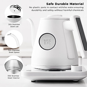 Gooseneck Electric Kettle, Custom Temperature Control,1200 W Fast Boil & 2H Auto Keep Warm, Real-time Temp Display, Precise Pouring, Pour Over Coffee Kettle & Tea Kettle, Stainlee Steel (White)