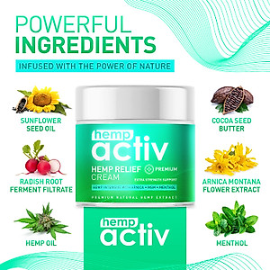 HEMPACTIV Joint & Muscle Relief Cream, Infused with Hemp, Menthol, MSM & Arnica, Soothe Discomfort in Your Back, Muscles, Joints, Neck, Shoulder, Knee, Nerves - 2 Fl Oz